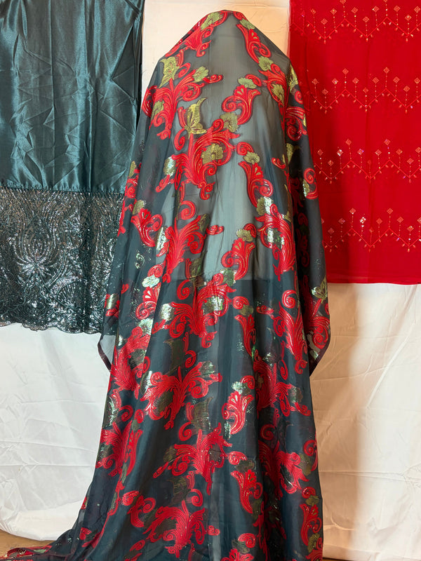 Fransawi Dirac Full Set Unstitched Premium Fabric with Garbasaar & Gor ...